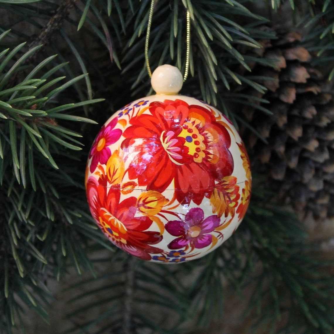 Hand Painted Christmas Balls Made of Wood - Openable Christmas Ball in ...