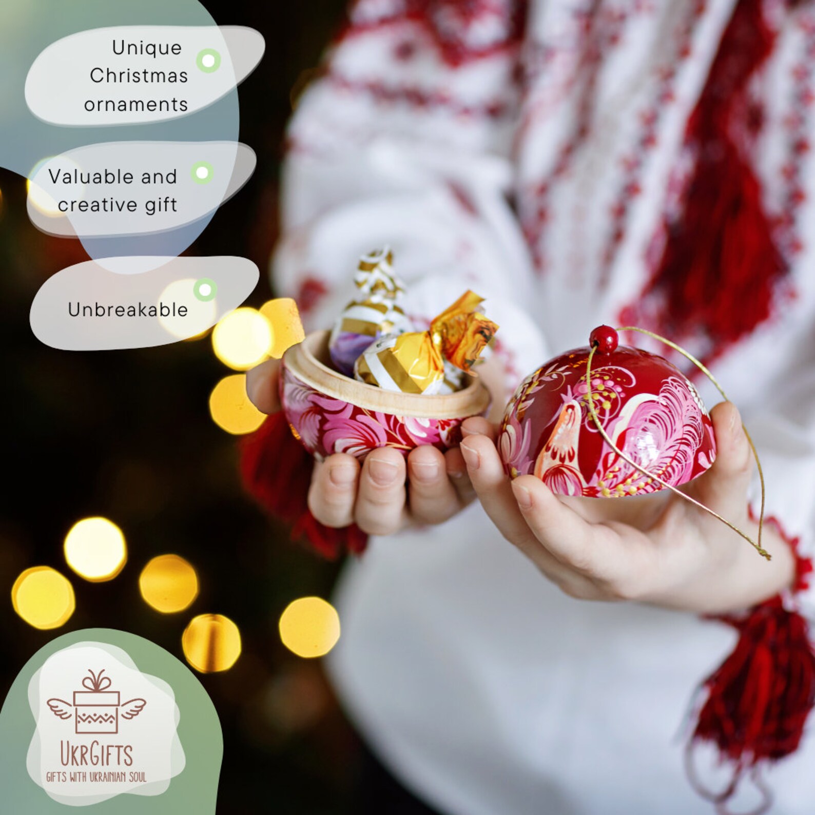 Exclusive Handmade Christmas Ornaments Set Wood, Hand Painted Christmas ...