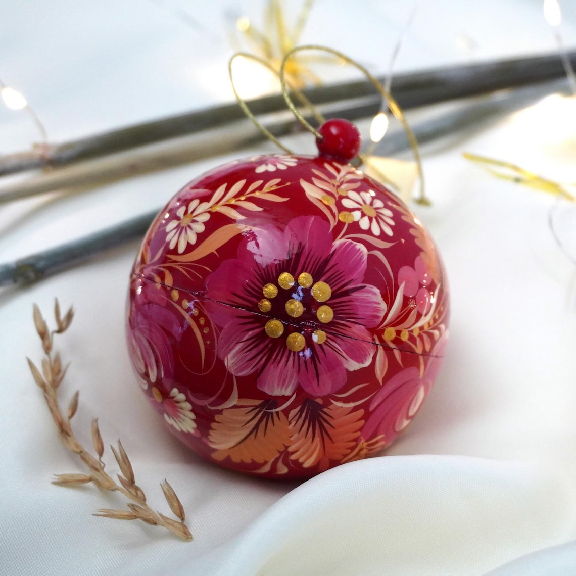 Hand Painted Wooden Christmas Ball Openable for Gifts in Ukrainian ...