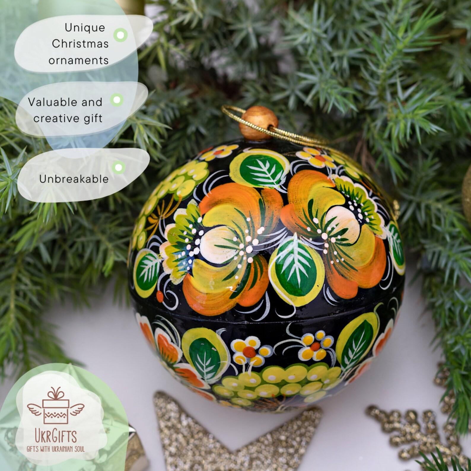 Handcrafted Christmas Ball, Openable Wooden Hand Painted With ...