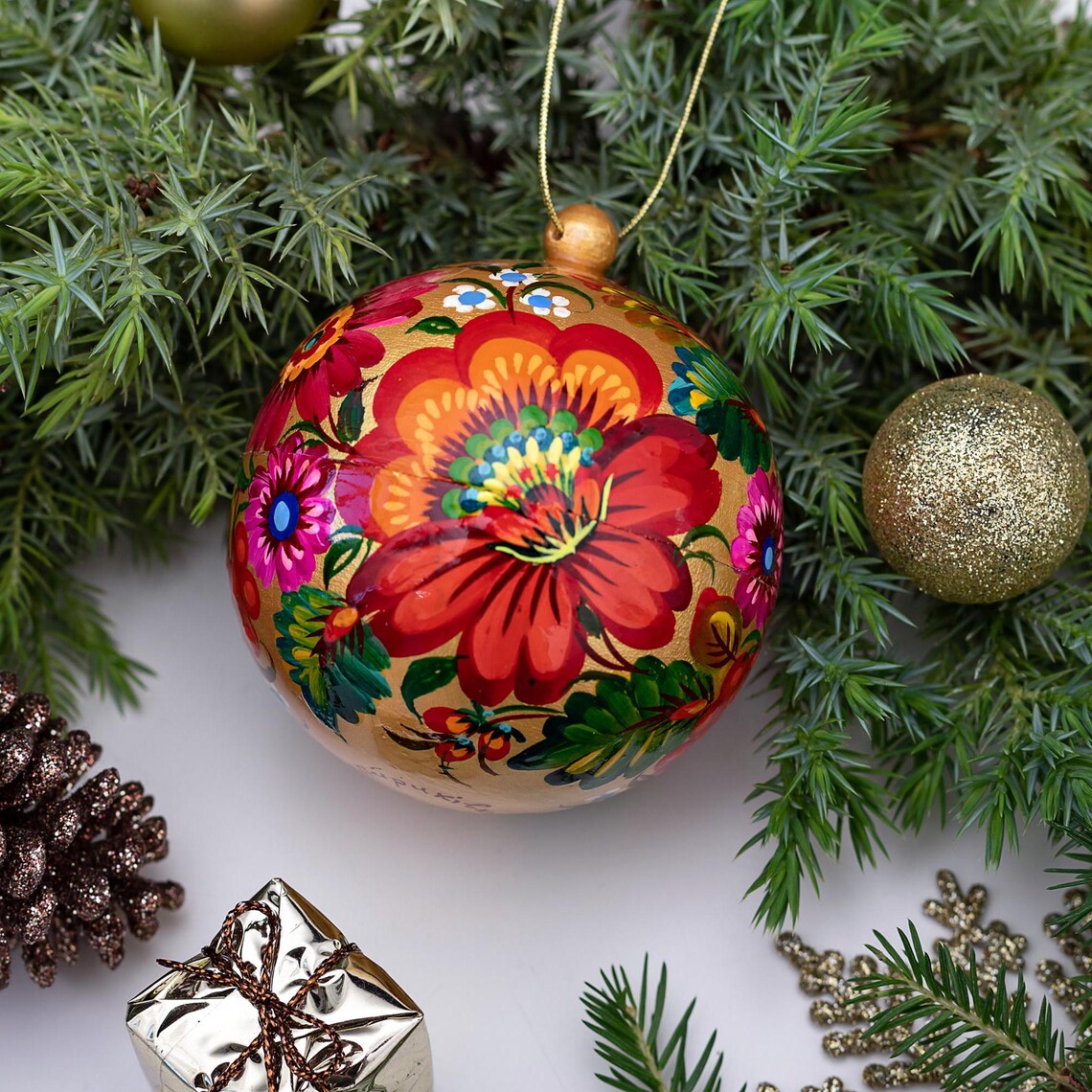 Hand Painted Christmas Balls, Openable Wooden With Petrykivka Painting ...