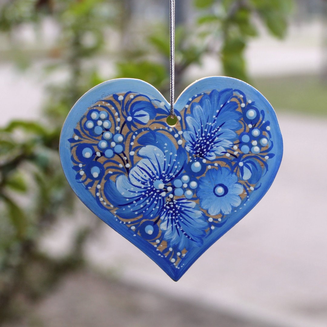 Ukrainian Heart Ornament Wooden Hand Painted Decoration Handmade in ...