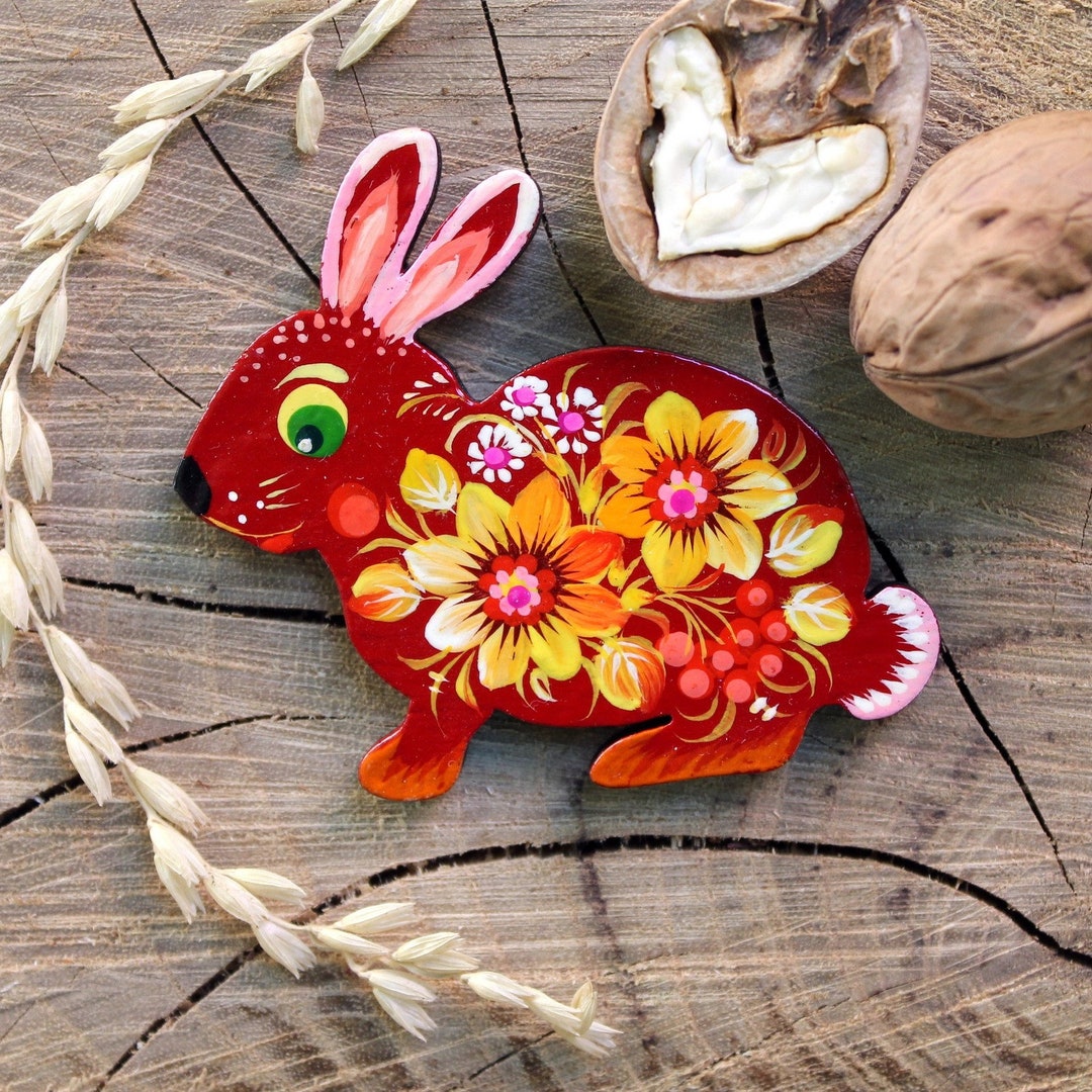 Bunny Fridge Magnet - Animal Wooden Magnets Figures - Pretty Rabbit ...