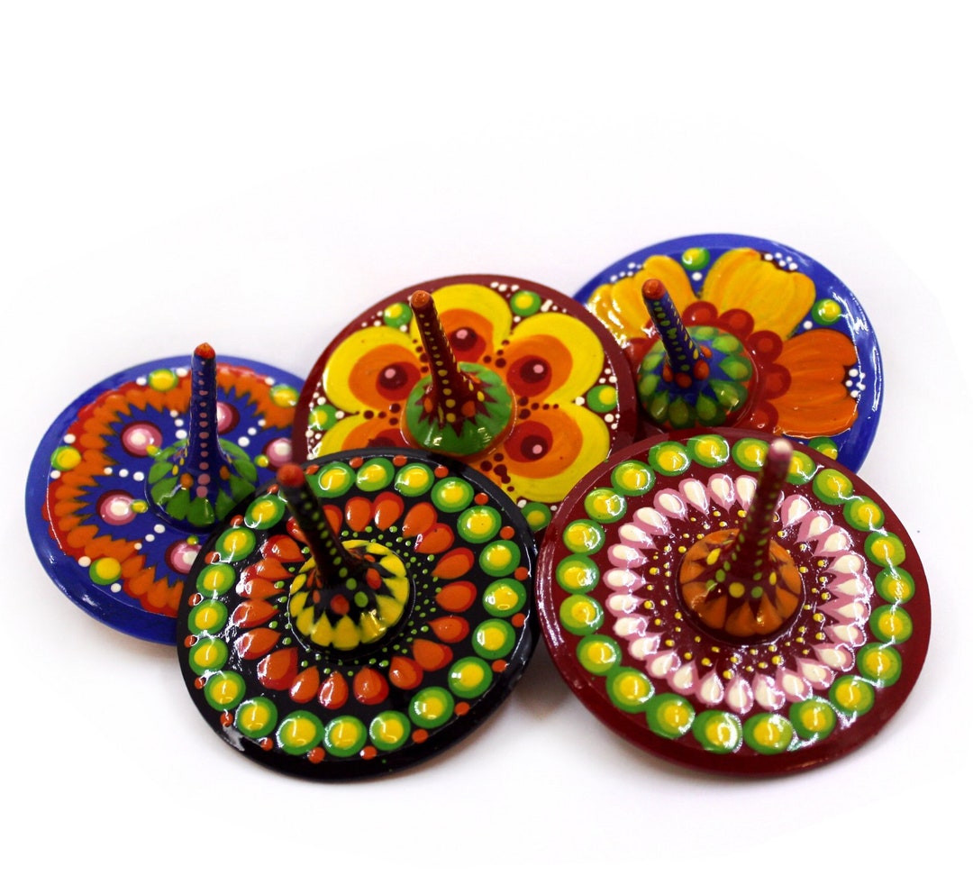 Wooden Spinning Top Handmade Hand Painted Colorful Ukrainian Spinning ...