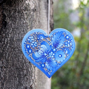 Ukrainian Heart Ornament Wooden Hand Painted Decoration Handmade in ...