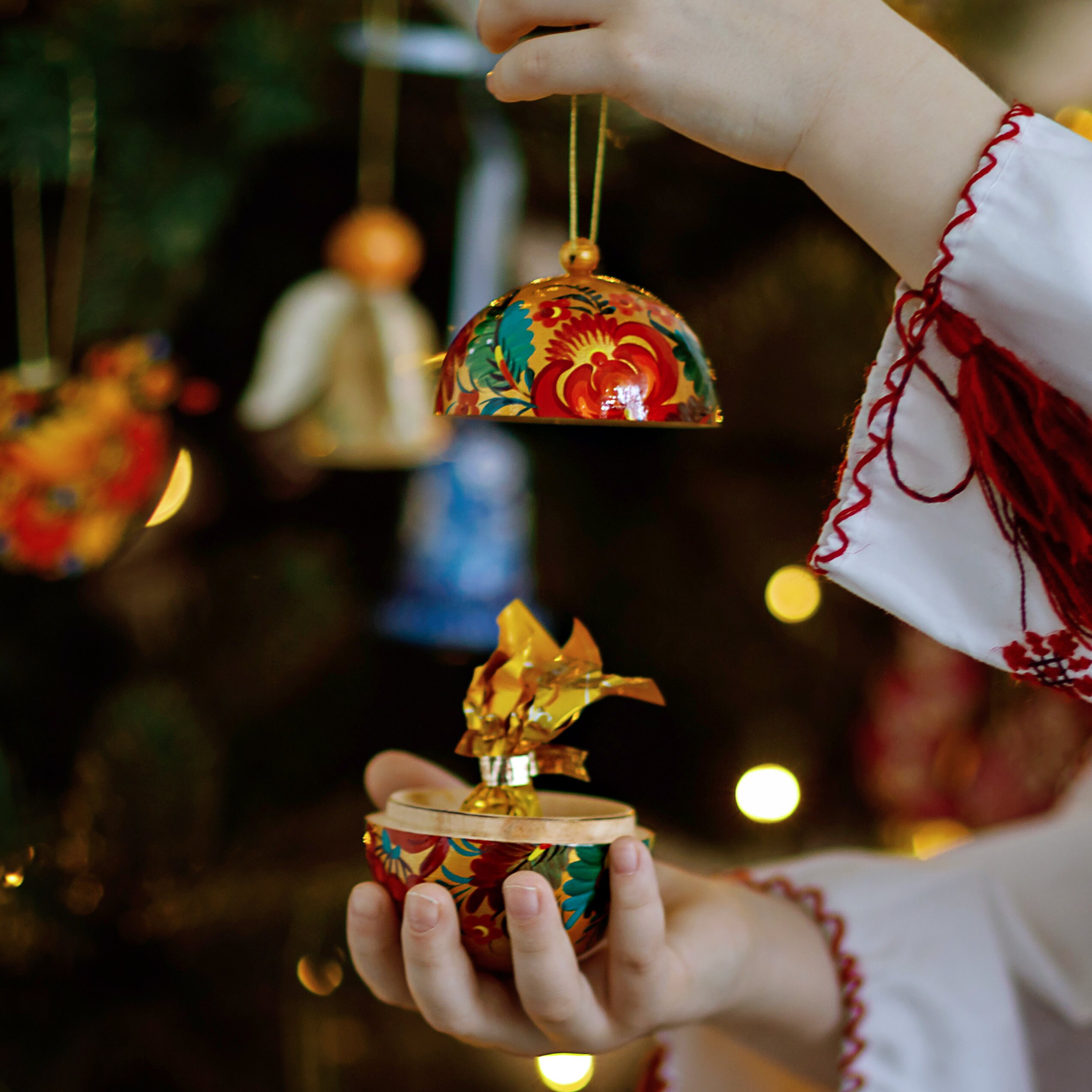 Hand Painted Christmas Balls, Openable Wooden With Petrykivka Painting ...