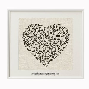 Heart of Musical Notes Cross Stitch Pattern, Music Cross Stitch ...