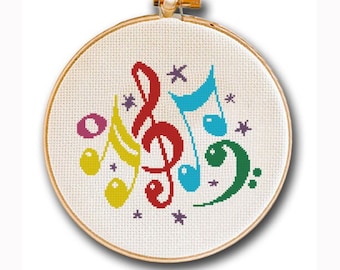 Musical Notes and Treble Clef 2: Cross Stitch Pattern Instant Download ...