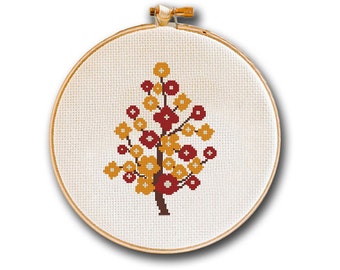 Cross Stitch Pattern Fall Tree Leaf Easy Small Modern Counted | Etsy