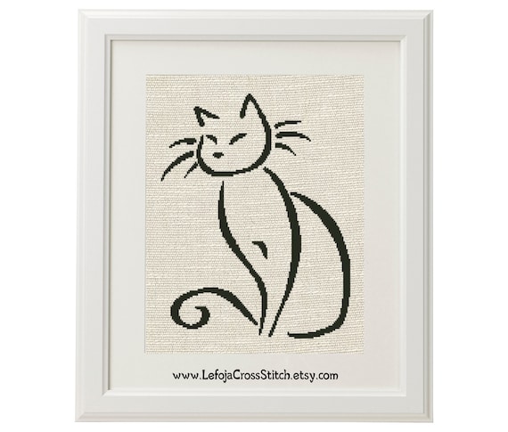 Cat Outline Cross Stitch Pattern Modern Cross Stitch by | Etsy