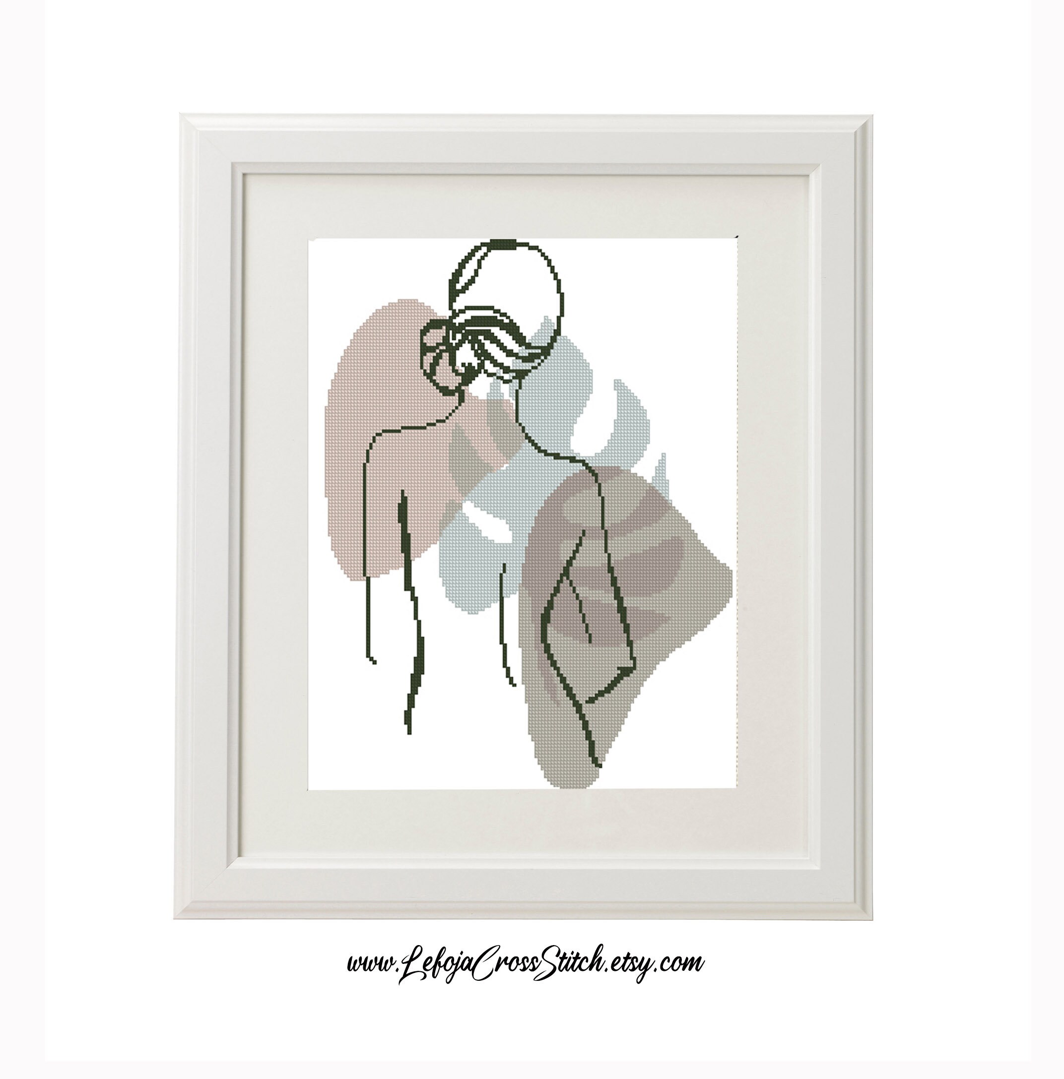 One Line Drawing Boho Women Back Silhouette Modern Cross | Etsy