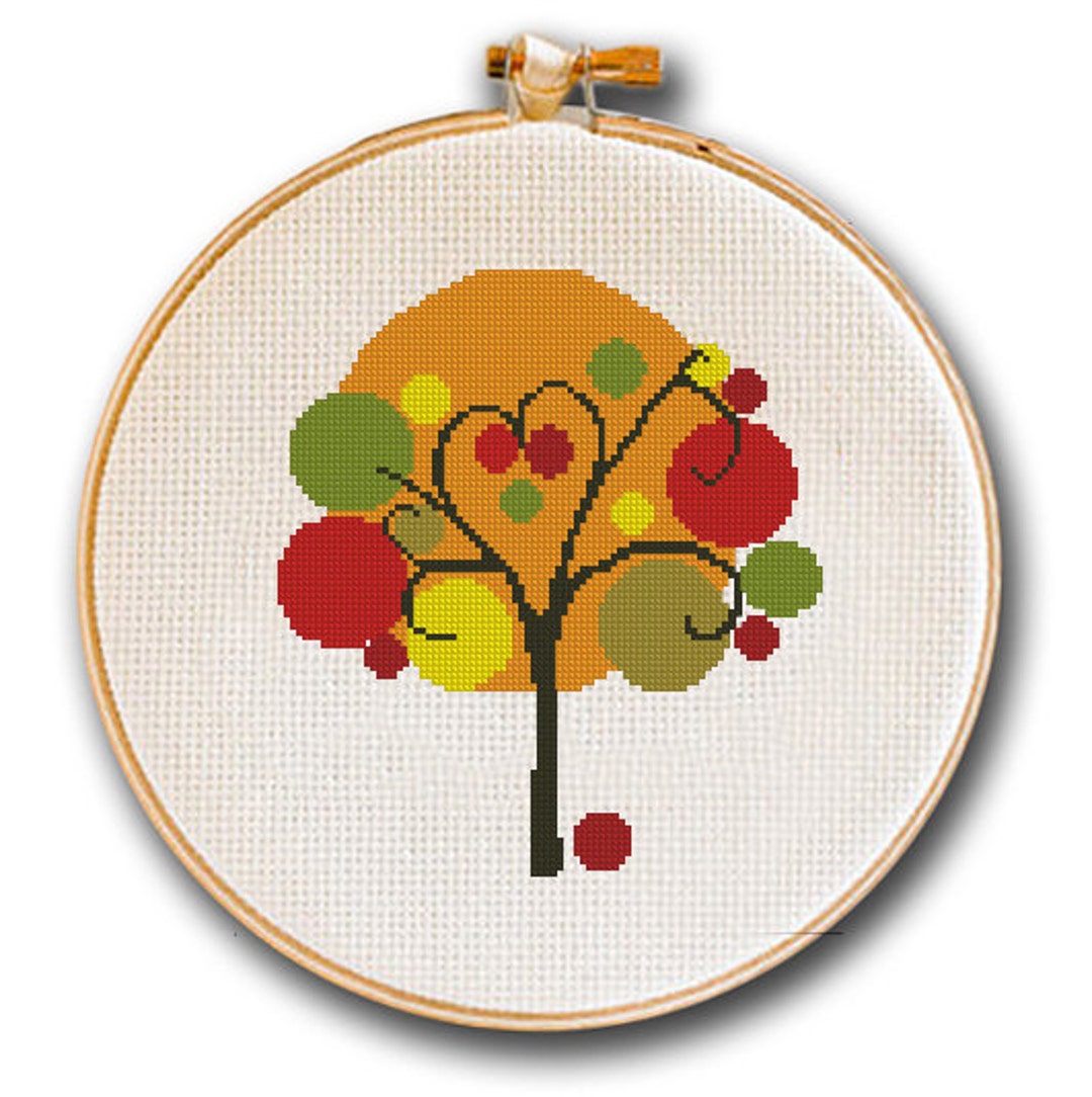 Abstract Apple Tree Cross Stitch Pattern, Heart Branches, Fall Decor ...