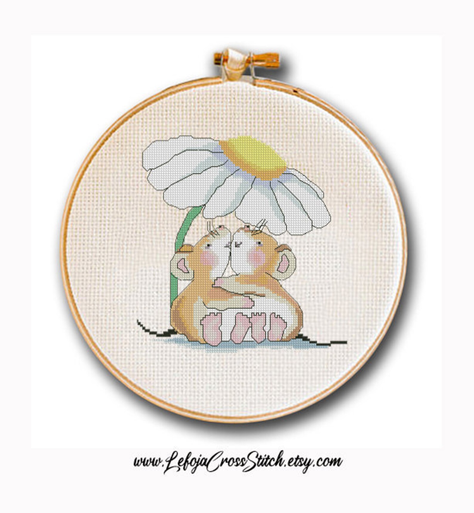 Cute Mice Hugging Under a Daisy Cross Stitch Pattern, Nursery Cute ...