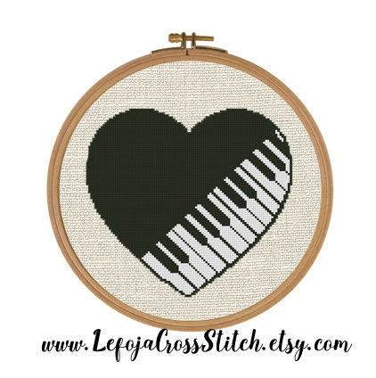Piano Heart Easy Cross Stitch Pattern Modern Cross Stitch by - Etsy