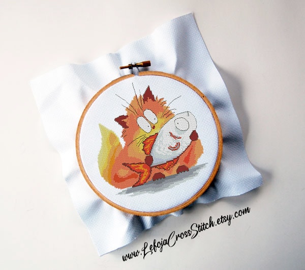 Cat with a Fish Cross Stitch Pattern Nursery Cute Animals | Etsy