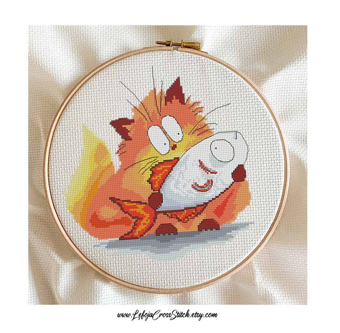 Cat with a Fish Cross Stitch Pattern Nursery Cute Animals | Etsy