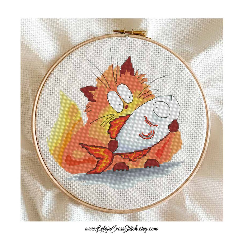 Cat with a Fish Cross Stitch Pattern Nursery Cute Animals | Etsy