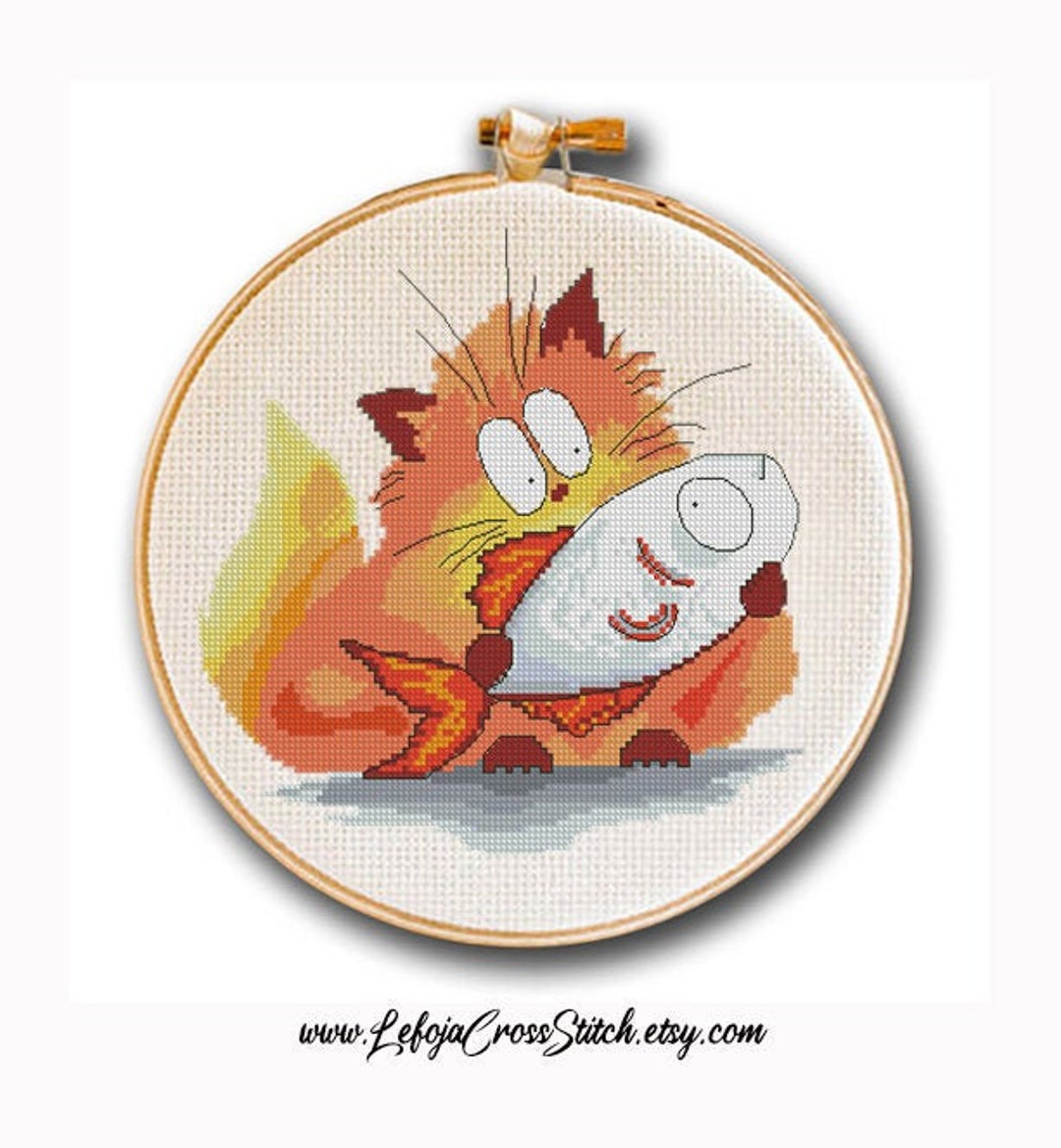 Cat With a Fish Cross Stitch Pattern, Nursery Cute Animals Cross Stitch ...