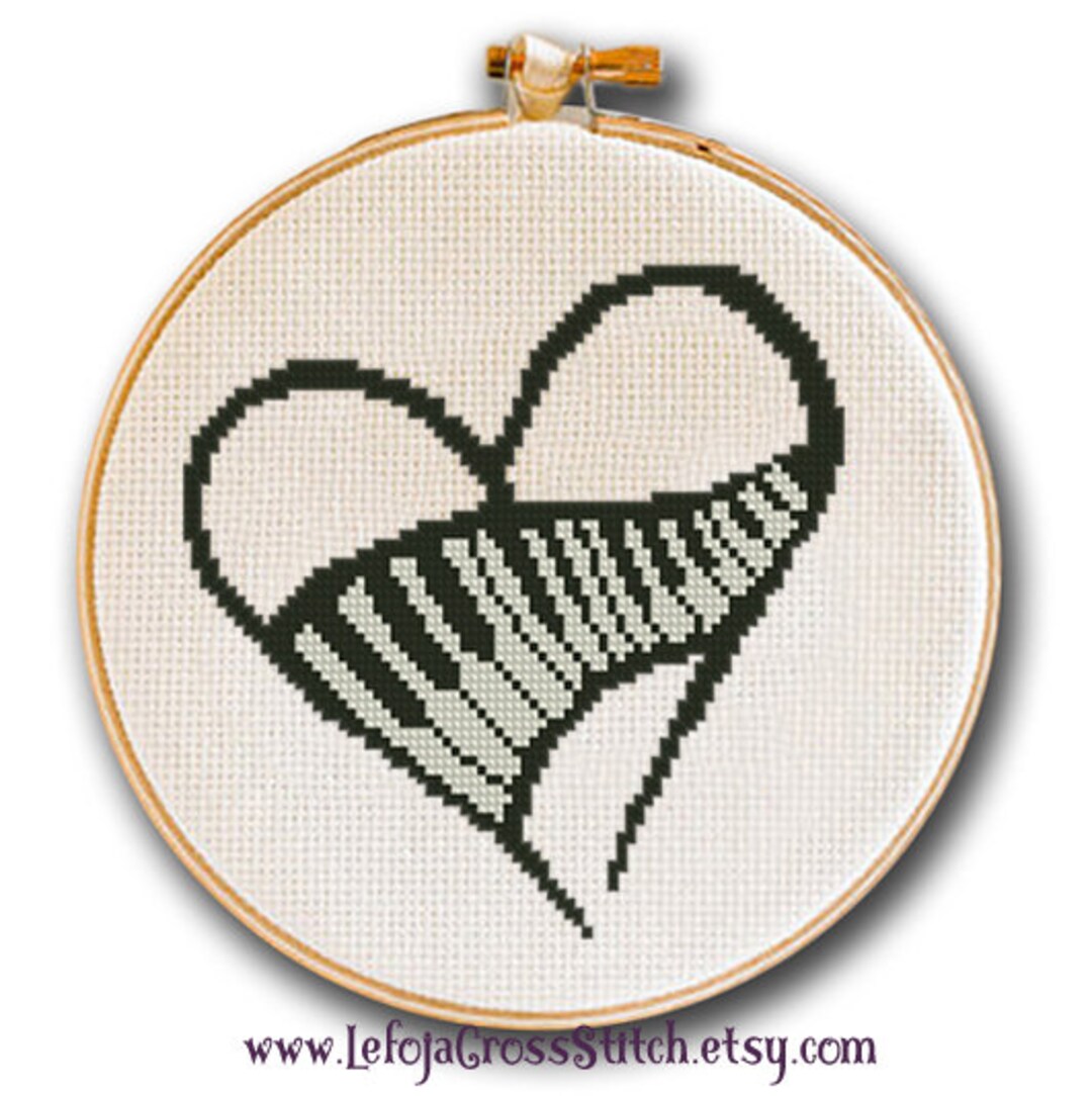Piano Keyboard in a Heart Cross Stitch Pattern, Musician Gift, Music ...