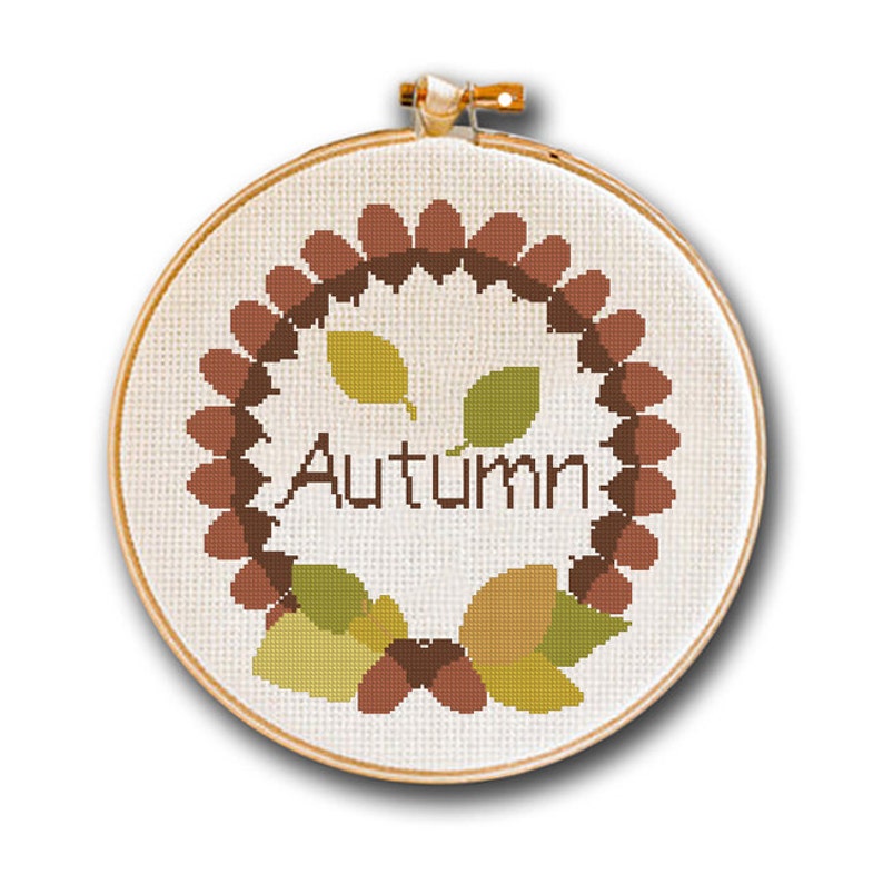 Autumn Wreath of Acorns Modern Cross Stitch Pattern Fall Home - Etsy