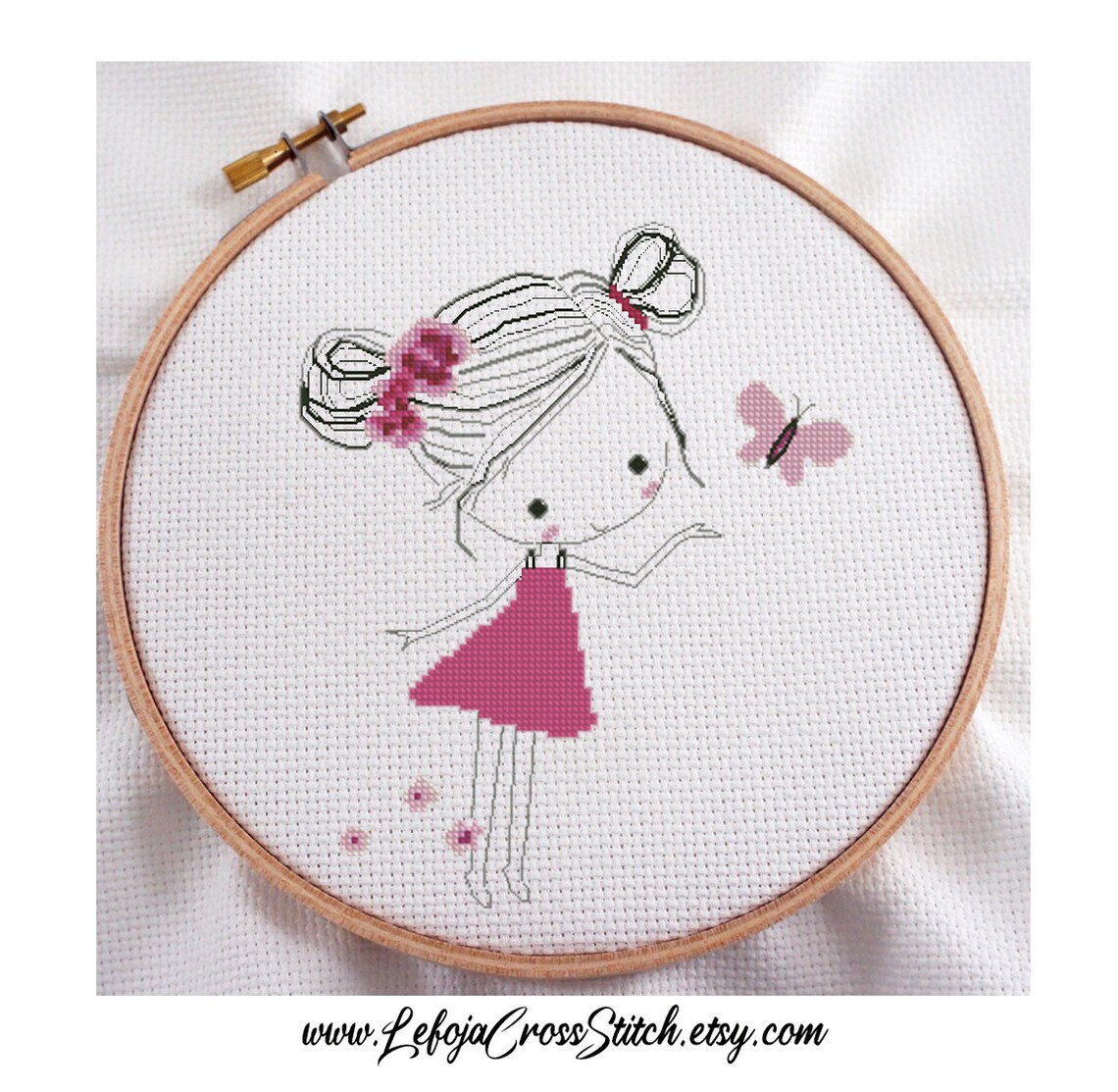 Cross Stitch Pattern Little Girl in a Pink Dress Counted - Etsy