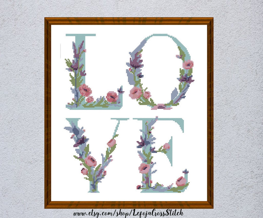 Love Sign With Roses Floral Modern Cross Stitch Pattern by Lefoja Cross ...