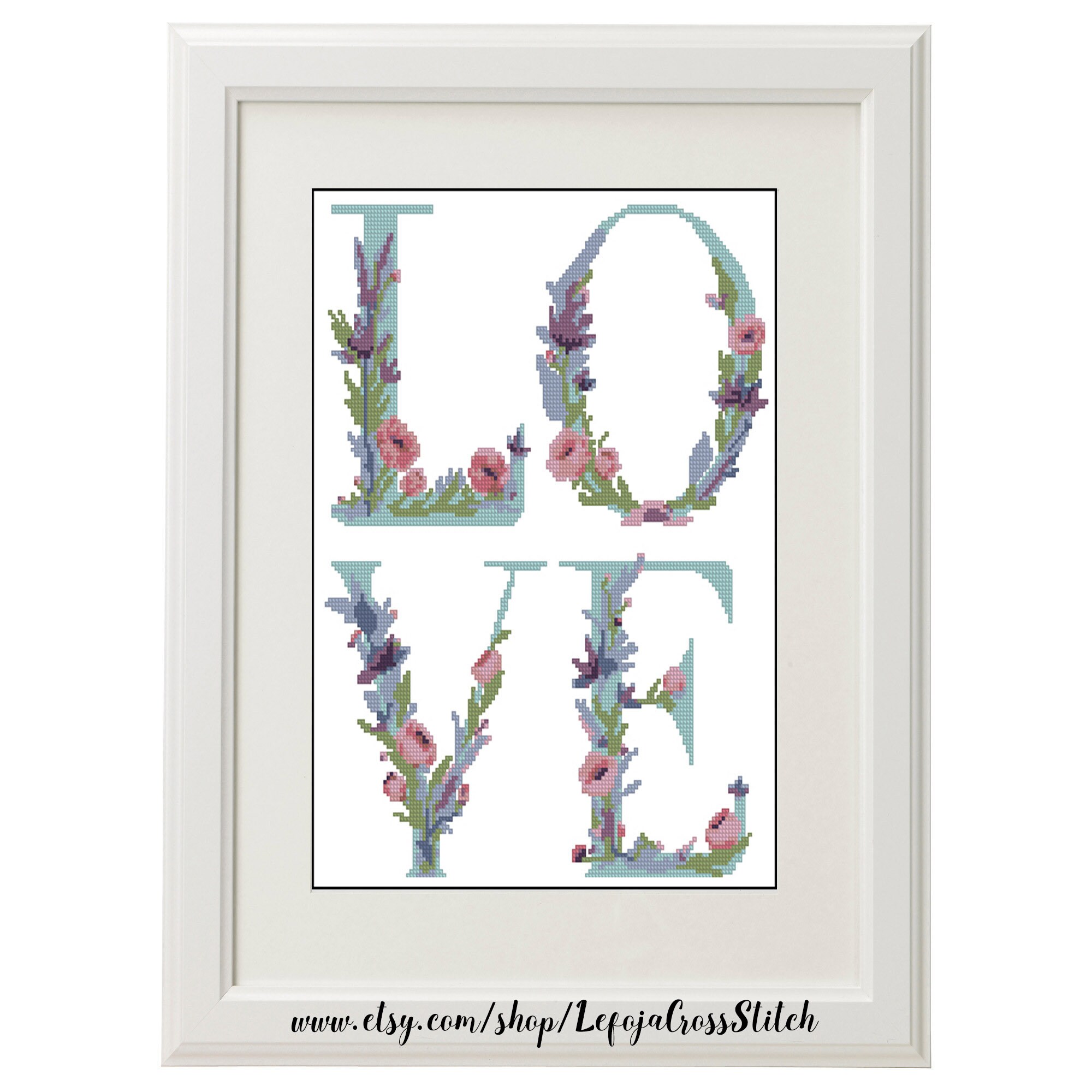 Love Sign With Roses Floral Modern Cross Stitch Pattern by - Etsy