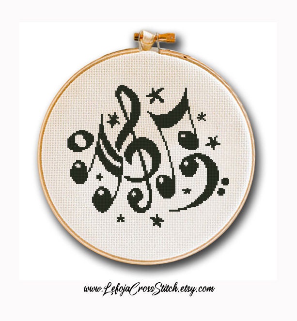 Musical Notes and a Treble Clef Cross Stitch Pattern Music - Etsy