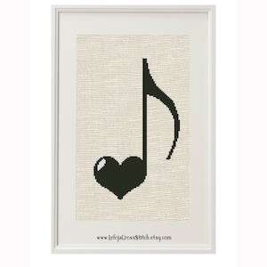Heart Musical Note Cross Stitch Pattern, Music Cross Stitch, Musician ...