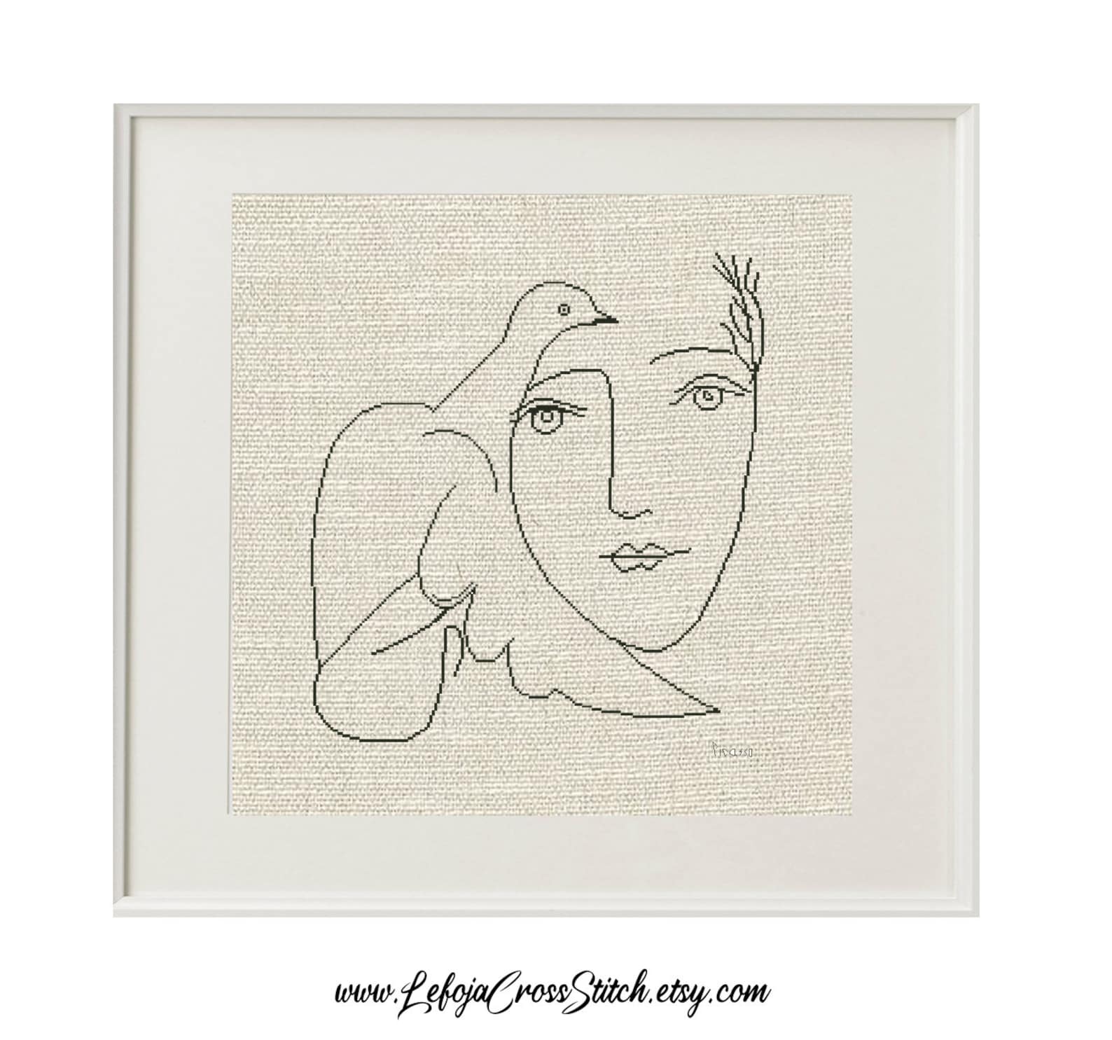 Picasso One Line Drawing Girl with a Dove Boho Modern Cross | Etsy