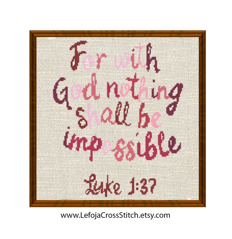 Cross Stitch Typography Poster *for With God Nothing Shall Be ...