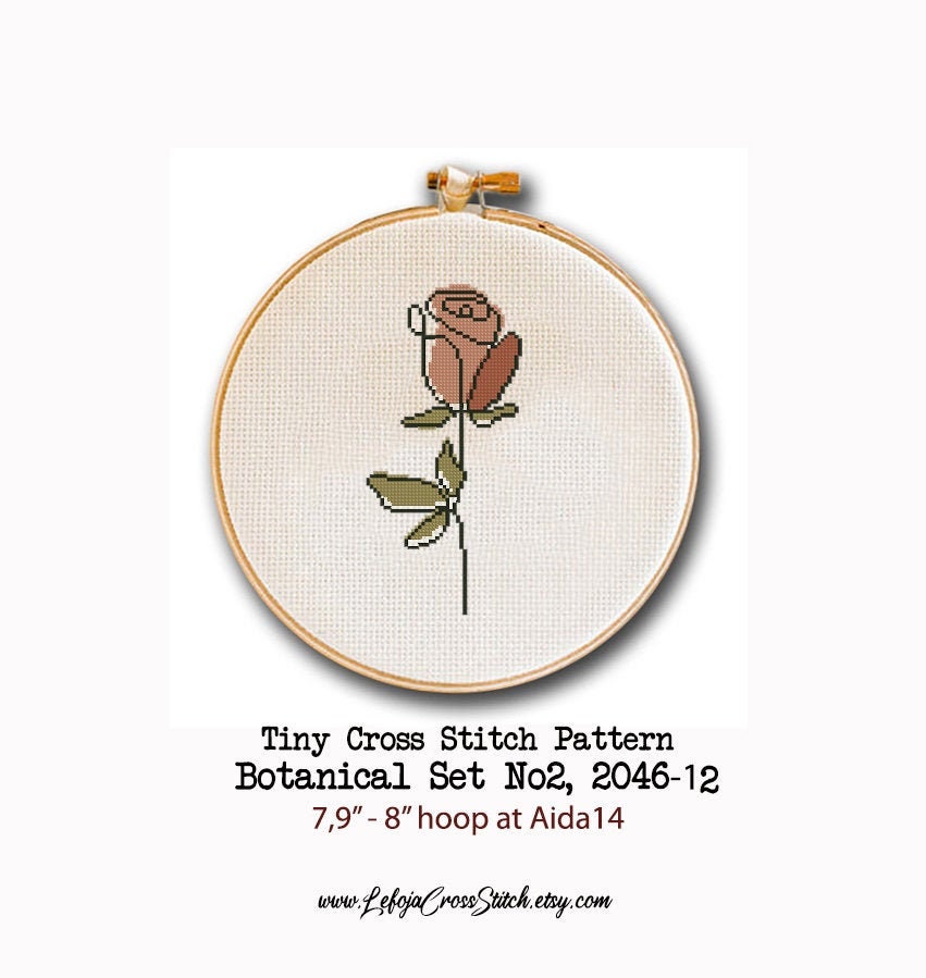 Rose Bud Botanic Minimal Easy Cross Stitch Pattern One Line | Etsy