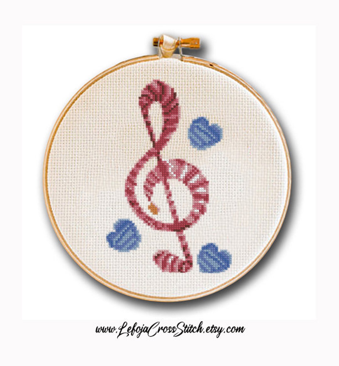 Treble Clef Artwork With Hearts Cross Stitch Pattern, Modern Cross ...