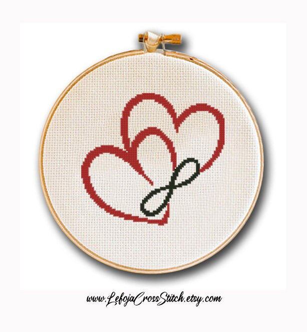 Two Hearts and Infinity Sign Cross Stitch Pattern, Modern Easy Cross ...