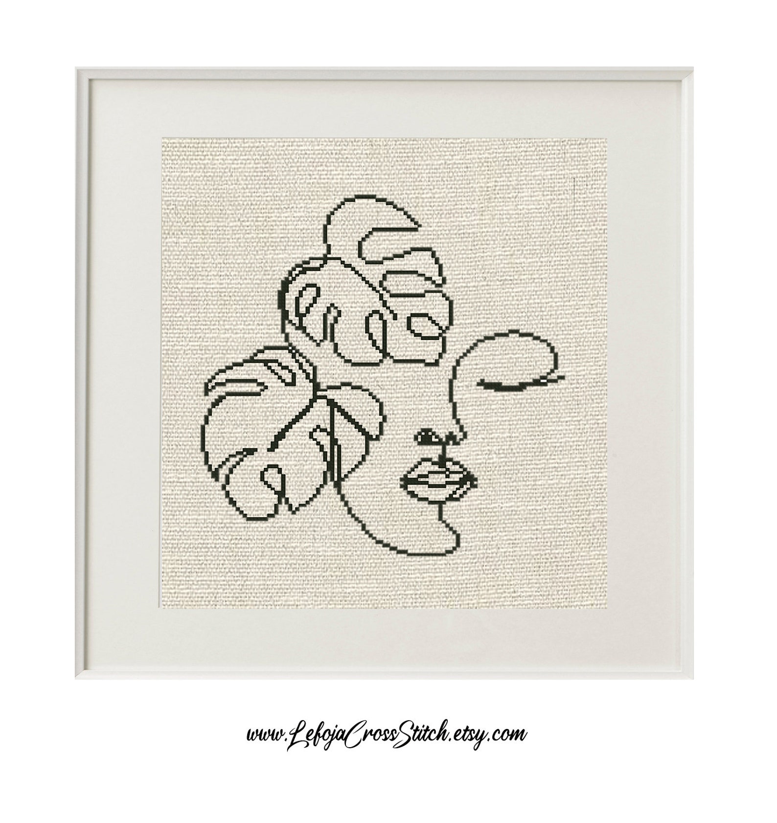 One Line Drawing Modern Cross Stitch Pattern Woman Face With - Etsy