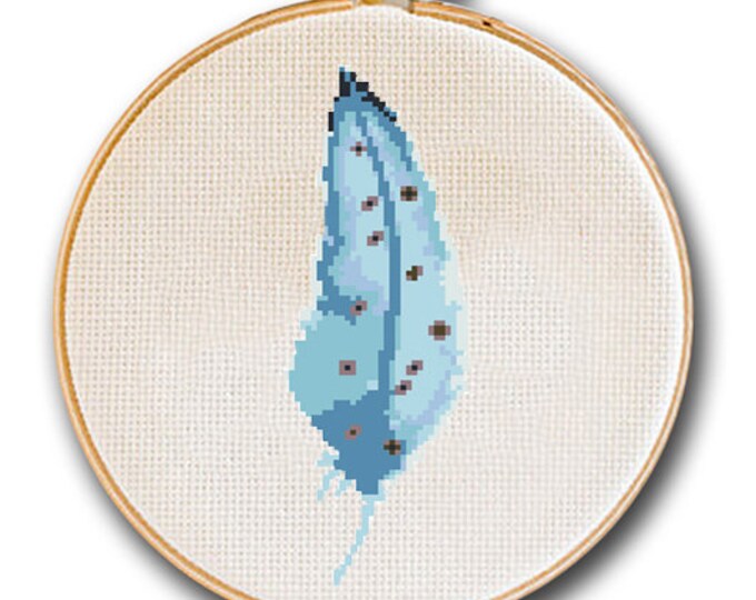 Blue Feather Cross Stitch Pattern, Boho Home Decor (PDF Pattern) - Etsy
