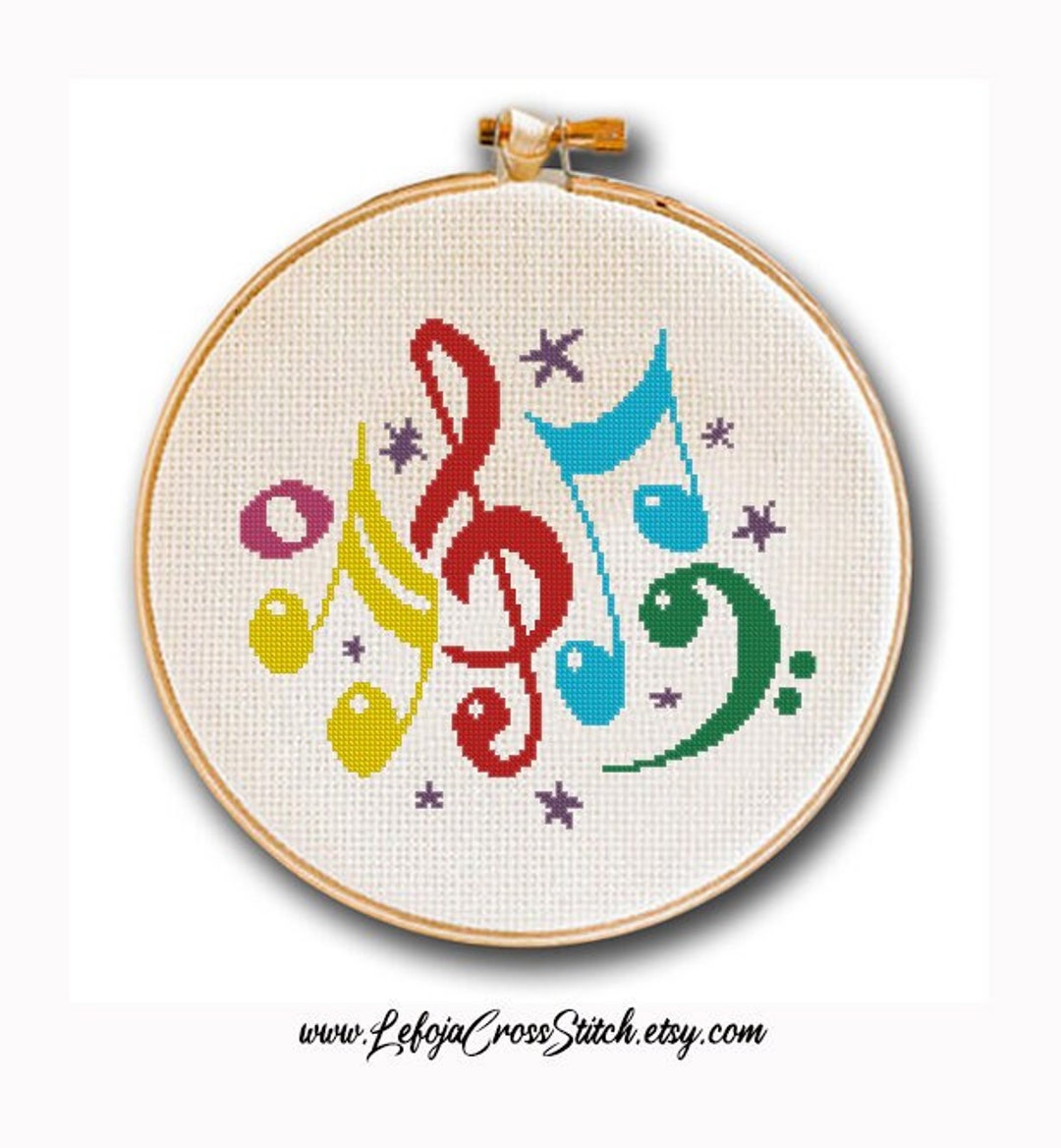 Musical Notes and a Treble Clef Cross Stitch Pattern, Music Cross ...