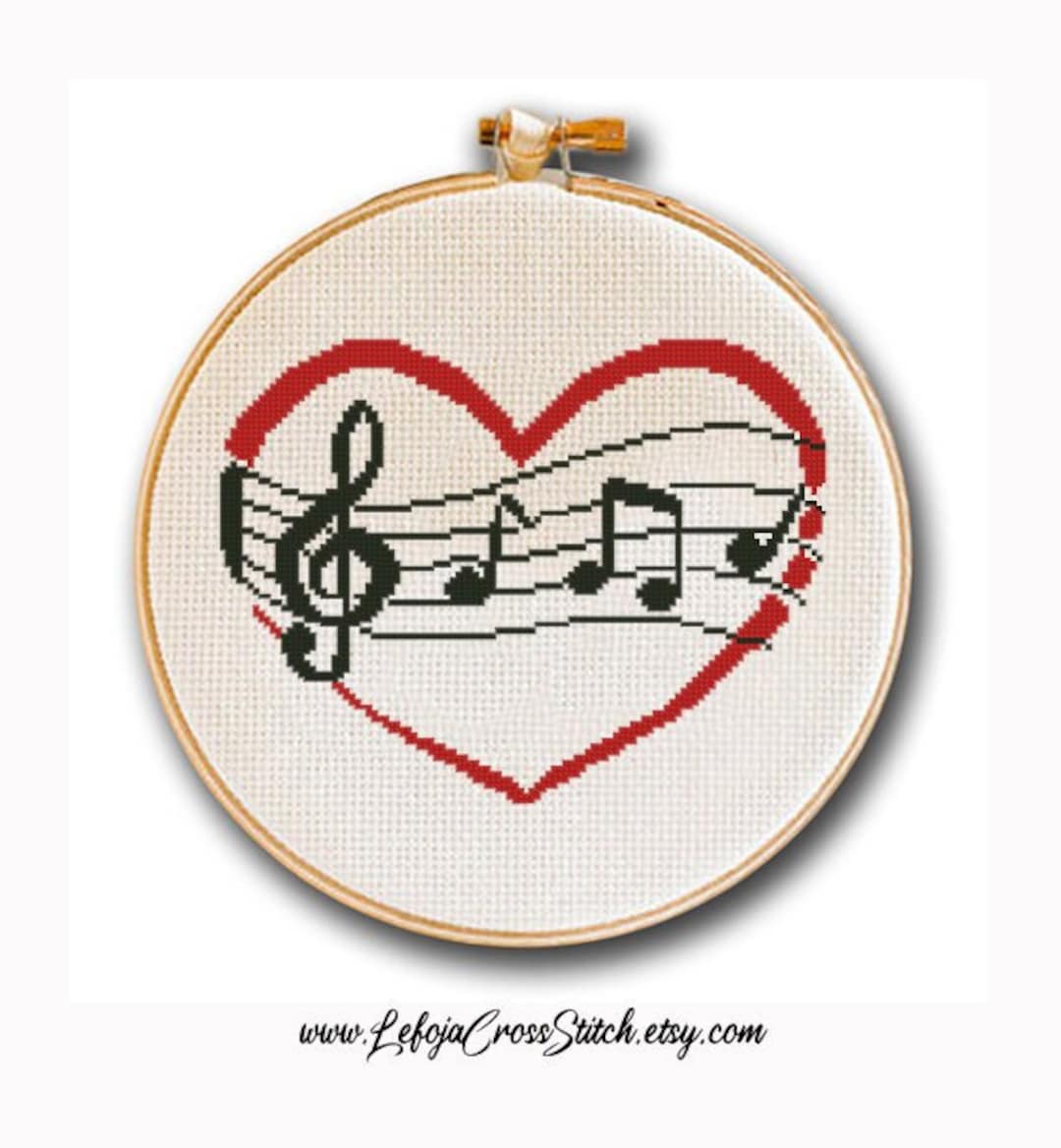 Heart With Musical Notes Cross Stitch Pattern, Music Cross Stitch ...