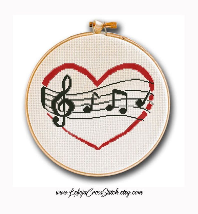 Heart With Musical Notes Cross Stitch Pattern Music Cross - Etsy