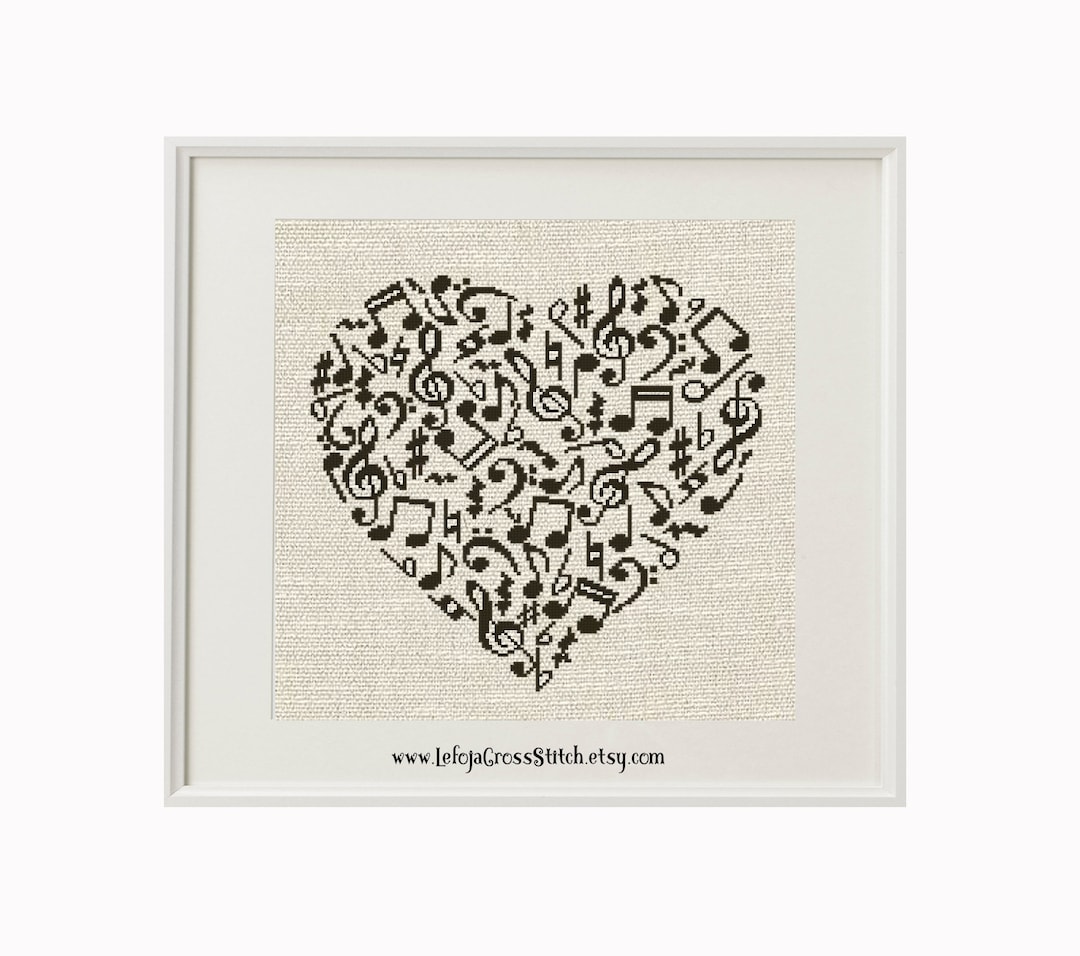 Heart of Musical Notes Cross Stitch Pattern, Music Cross Stitch ...
