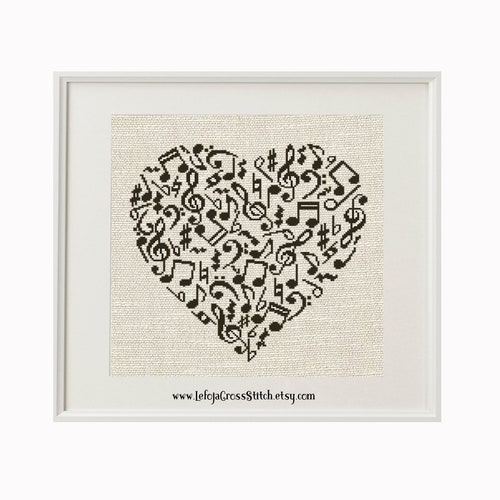 Heart of Musical Notes Cross Stitch Pattern Music Cross - Etsy