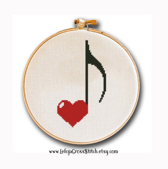 Heart Musical Note Cross Stitch Pattern Small Version Music | Etsy
