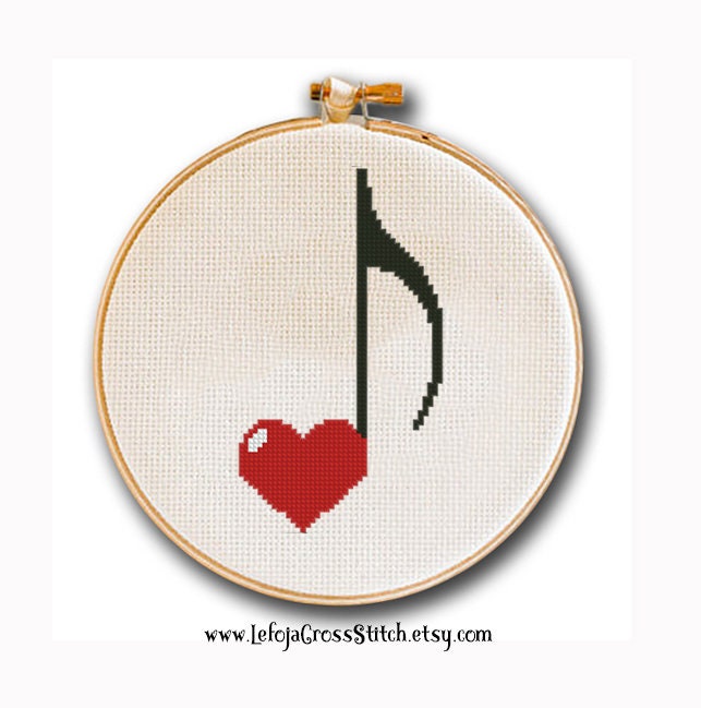Heart Musical Note Cross Stitch Pattern Small Version Music - Etsy
