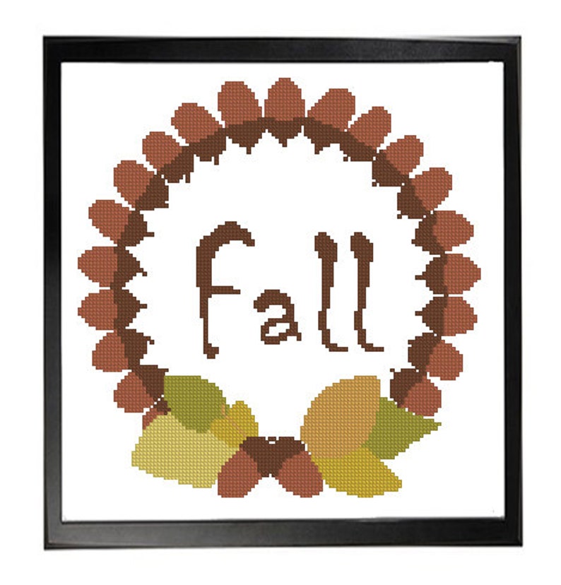 Fall Wreath of Acorns Cross Stitch Pattern Modern Autumn Home - Etsy
