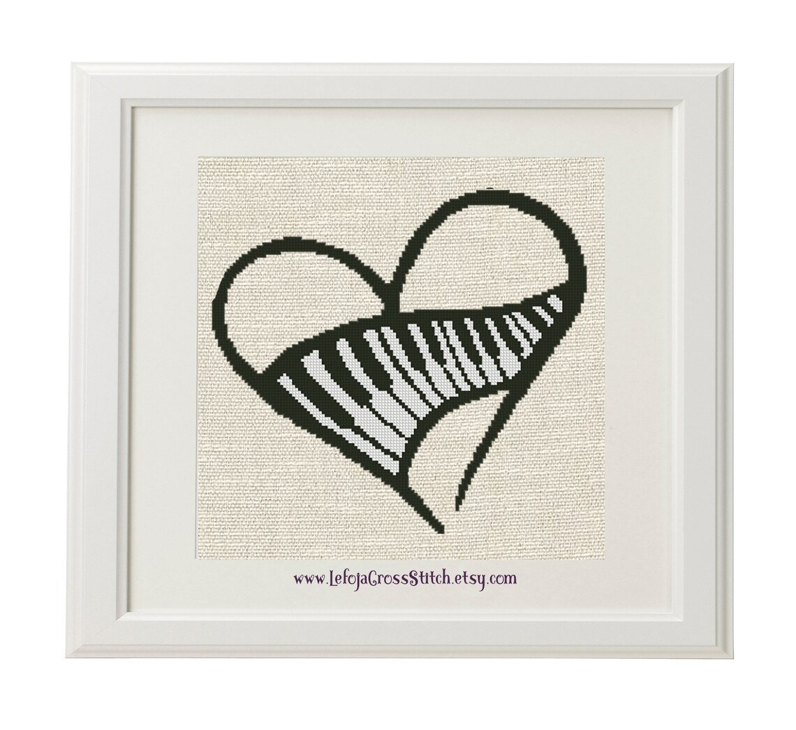 Piano Keyboard in a Heart Cross Stitch Pattern, Musician Gift, Music ...