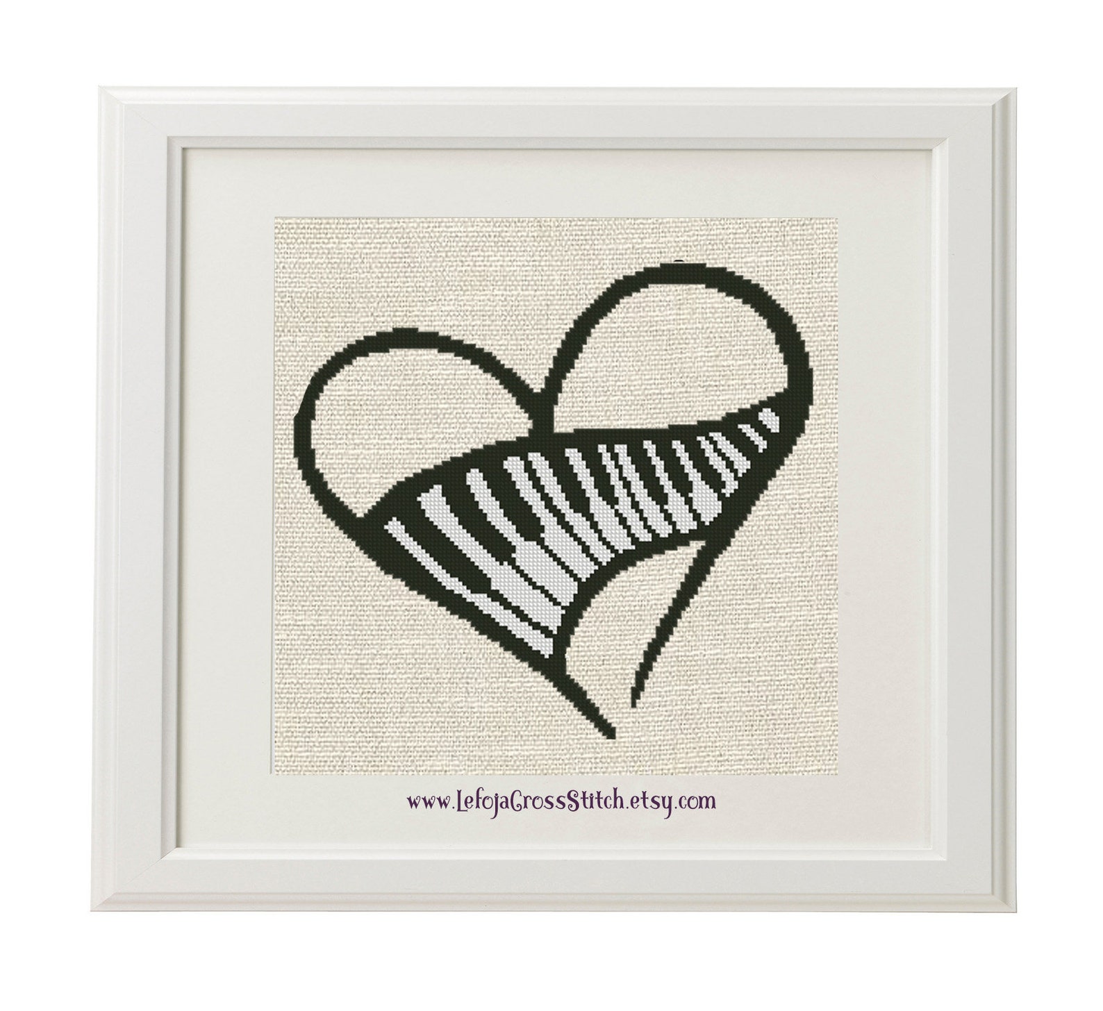 Piano Keyboard in a Heart Cross Stitch Pattern, Musician Gift, Music ...