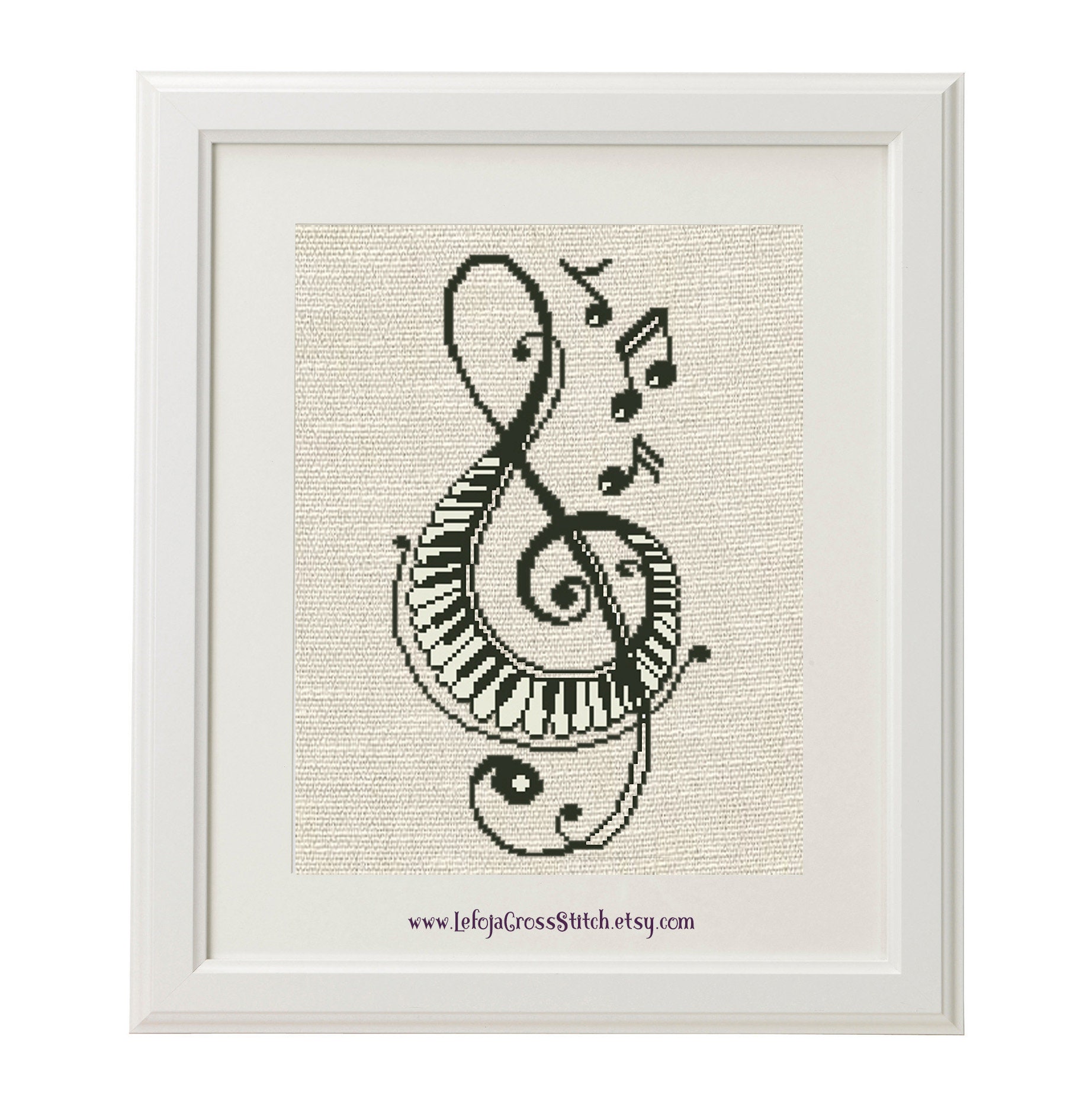 Treble Clef with Piano Keyboard Cross Stitch Pattern A4 size | Etsy