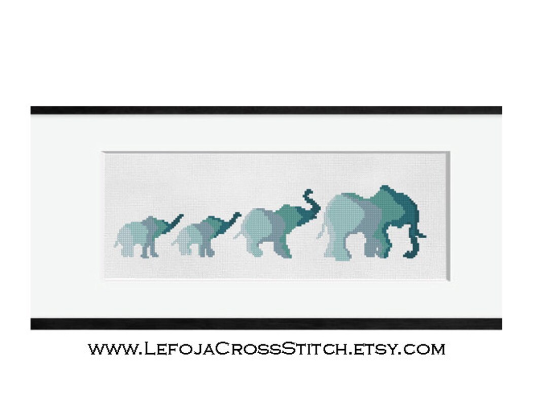 Elephant Cross Stitch Pattern| Herd of Elephants Teal| Ephemera| Canvas ...