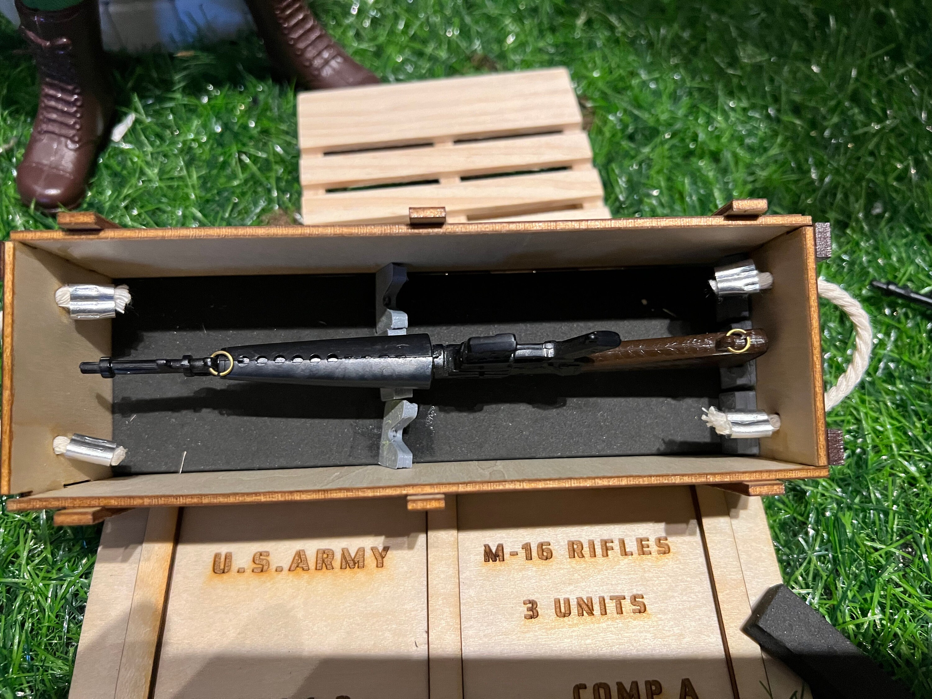Gi Joe / Action Figure Custom 1/6 Scale M-16 Rifle Storage Wood Crate ...