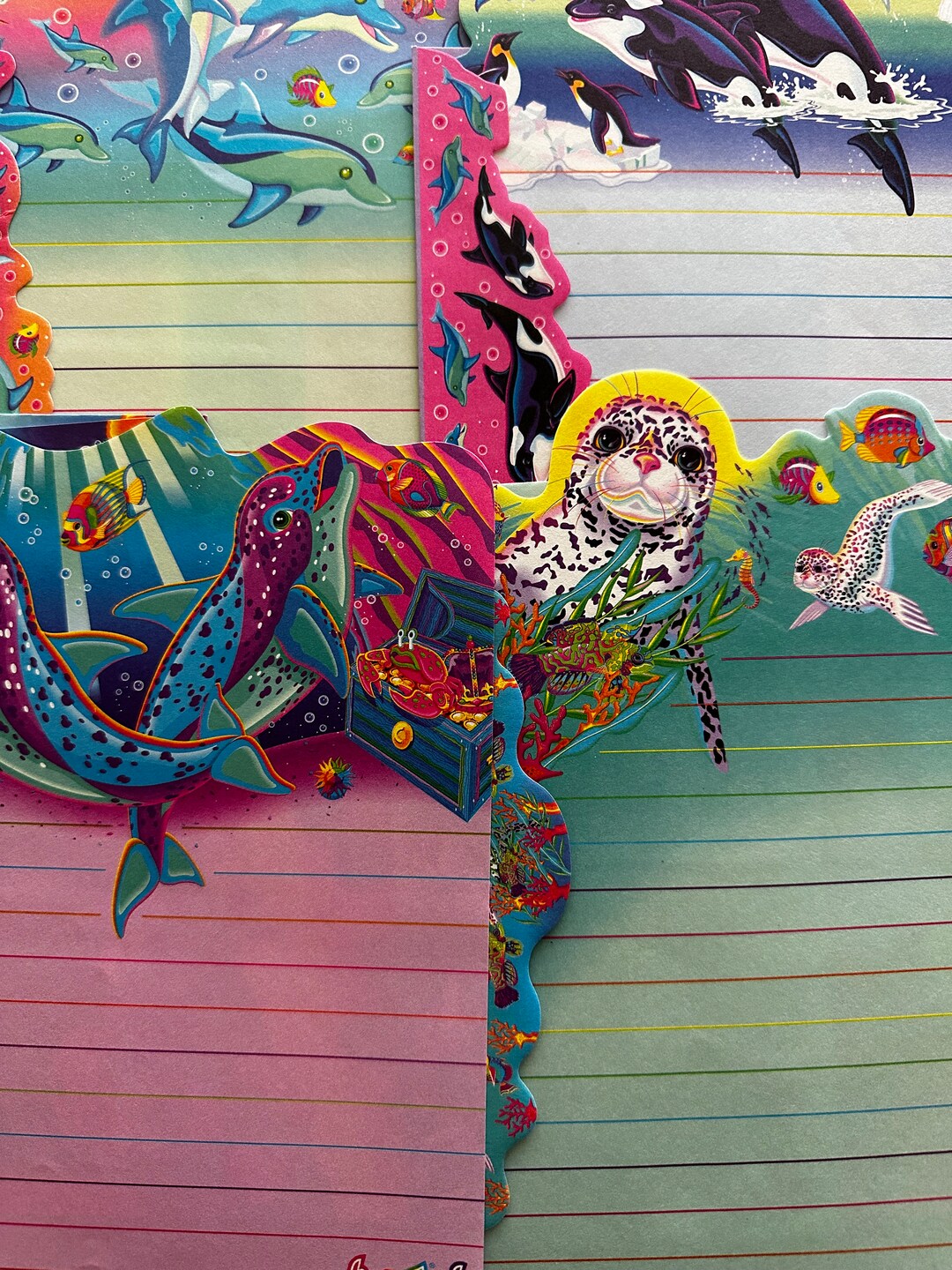 Vintage Lisa Frank Sea Life Large Die Cut Sheets W/matching Envelopes ...